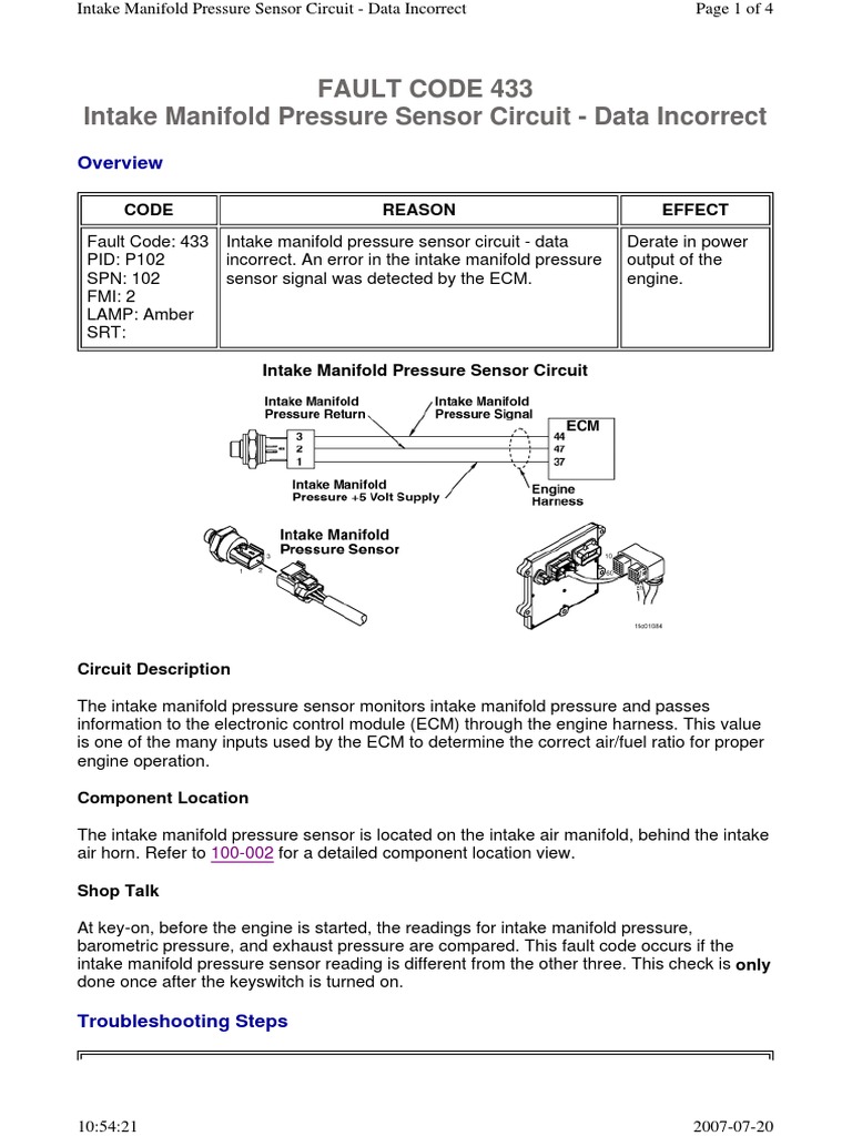 Fault Code 433 Intake Manifold Pressure Sensor Circuit - Data Incorrect ...