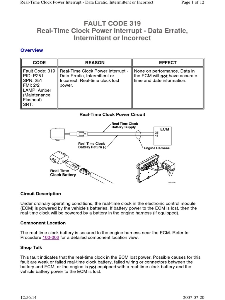Fault Code 319 Real-Time Clock Power Interrupt - Data Erratic ...