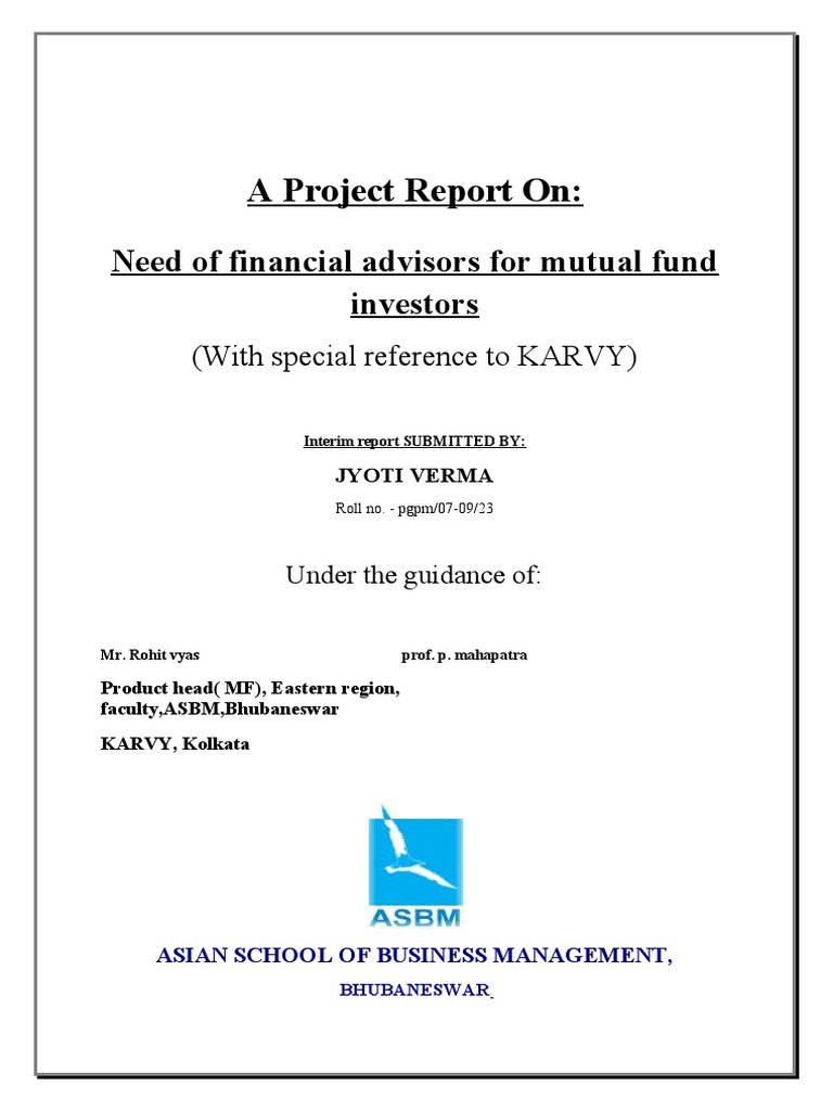 A Project Report On:: Need of Financial Advisors For Mutual Fund ...