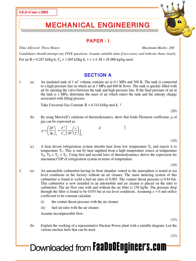 IES-CONV-Mechanical Engineering-2002 | PDF | Science & Mathematics