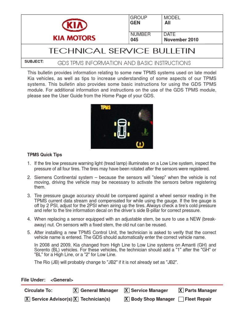 Technical Service Bulletin: Gds Tpms Information and Basic Instructions ...
