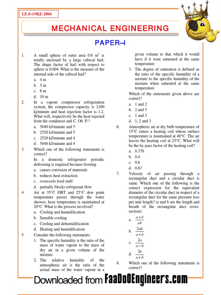 IES-OBJ-Mechanical Engineering-2004 Paper-I | PDF