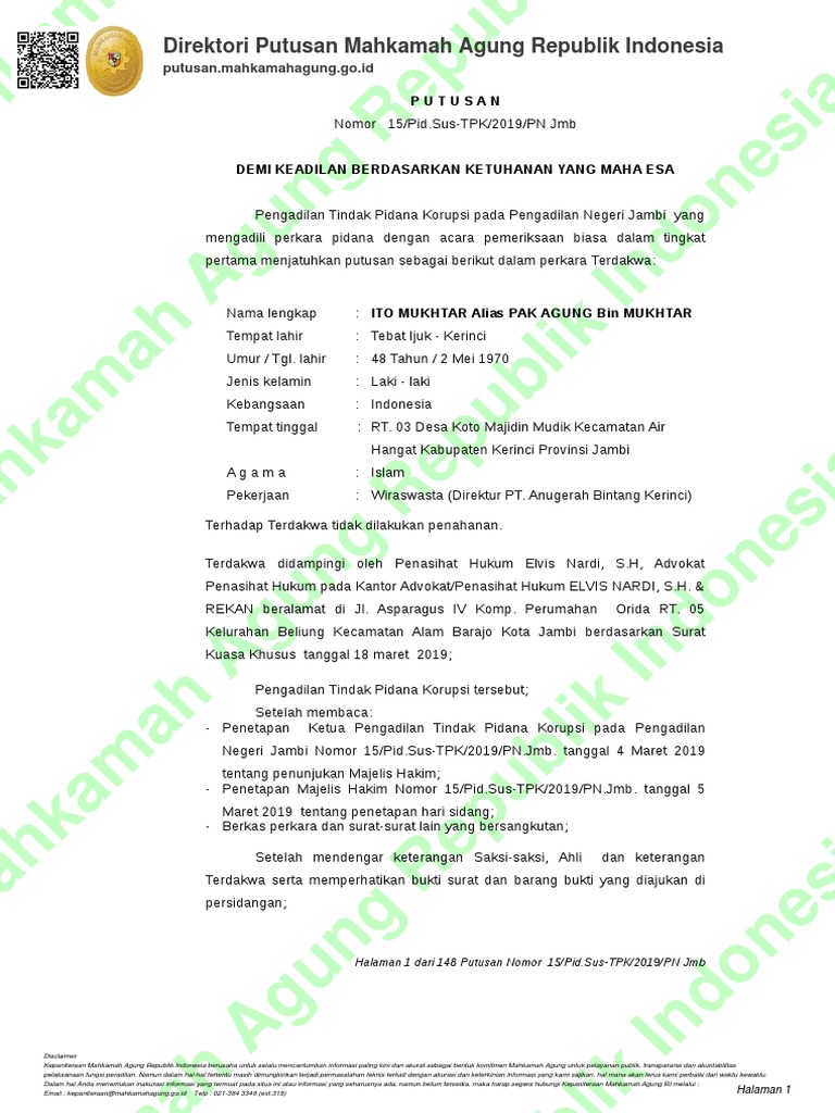 Putusan 15 Pid - Sus-Tpk 2019 PN JMB 20211009 | PDF