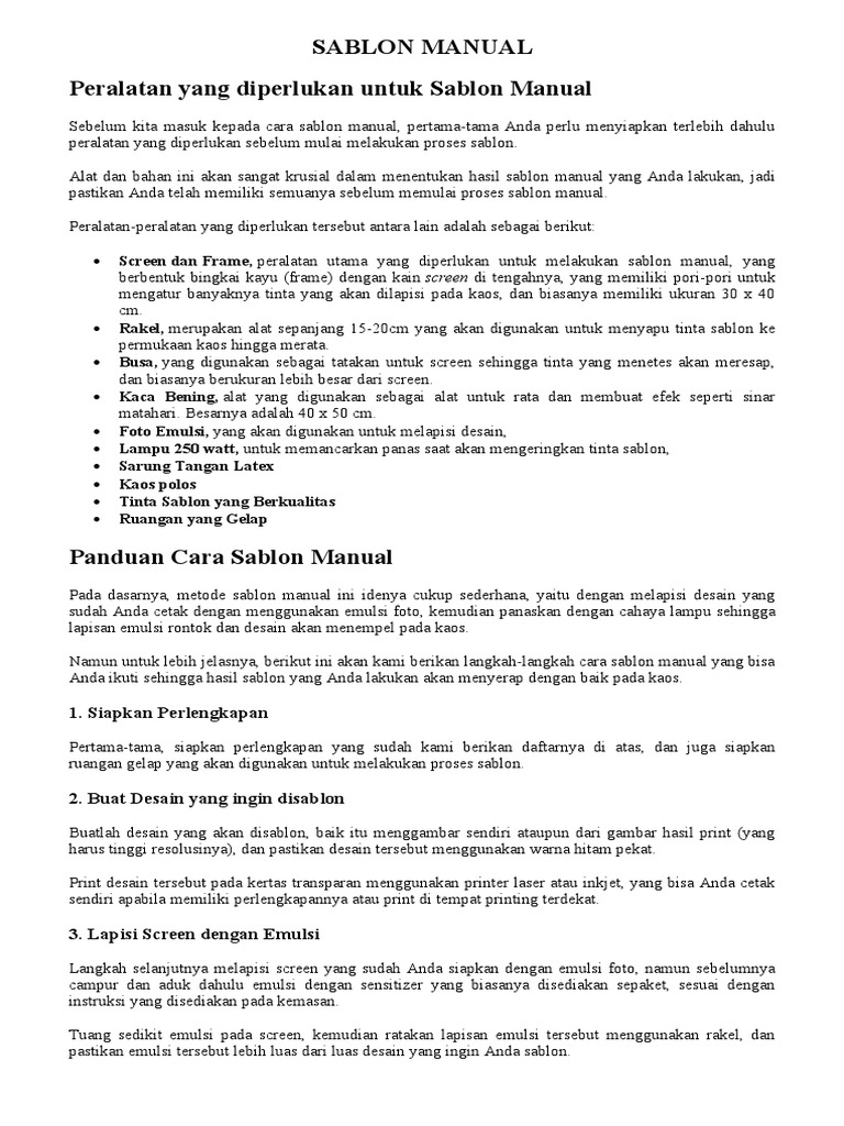 Panduan Sablon Manual | PDF