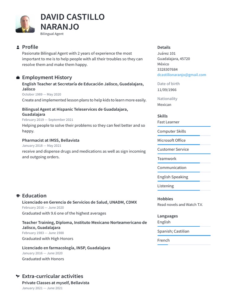 DAVID CASTILLO NARANJO - Bilingual Agent | PDF | Behavior Modification ...