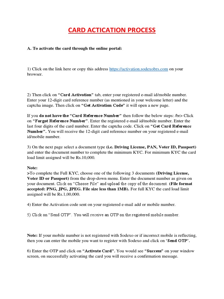 Card Activation Process | PDF