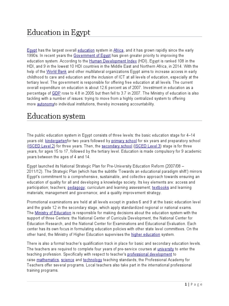 Education in Egypt | PDF | Teachers