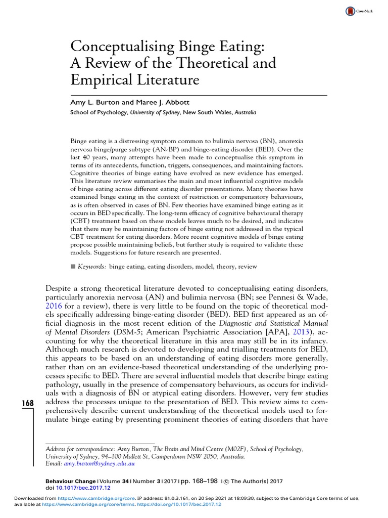 Conceptualising Binge Eating: A Review of Theoretical Models and ...