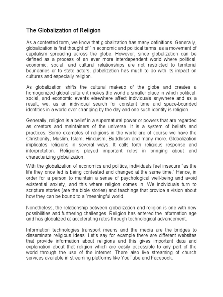 Religion's Role in Globalization Perspectives | PDF | Globalization ...
