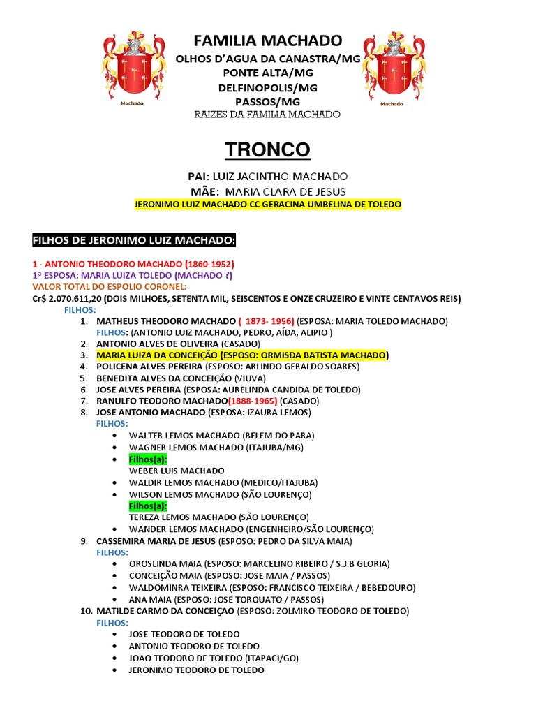 Familia Machado - Genealogia | PDF