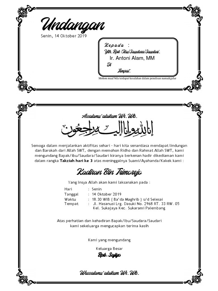 Undangan Takziah 3 Hari | PDF