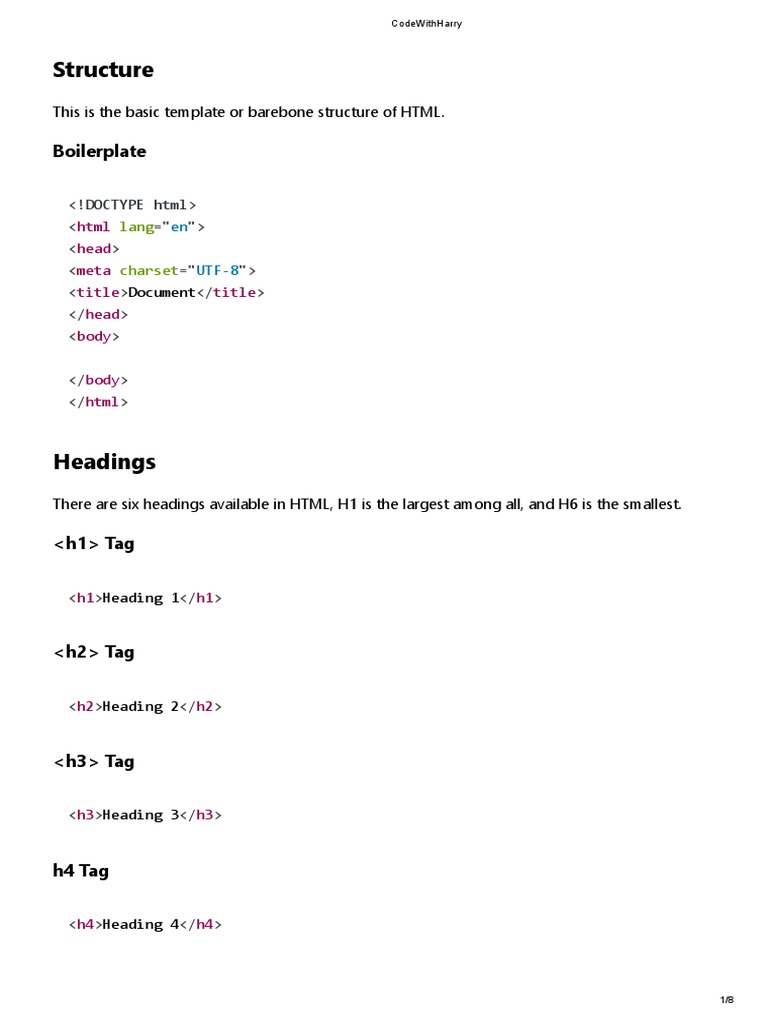 HTML Cheatsheet CWH | PDF | Html | Computer Data