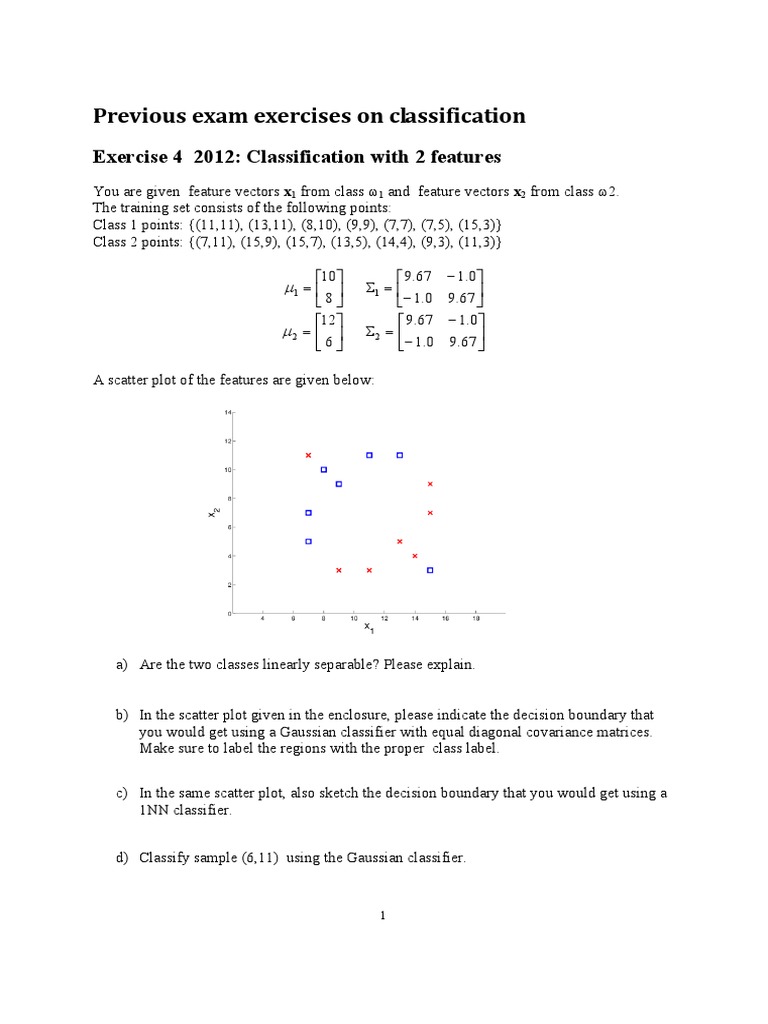 Previous Exam Exercises On Classification: Exercise 4 2012 ...
