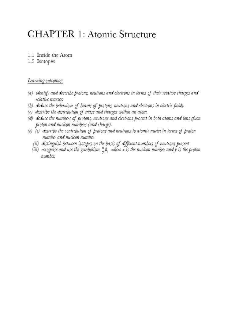 Chapter 1 - Atomic Structure | PDF | Atoms | Atomic Nucleus