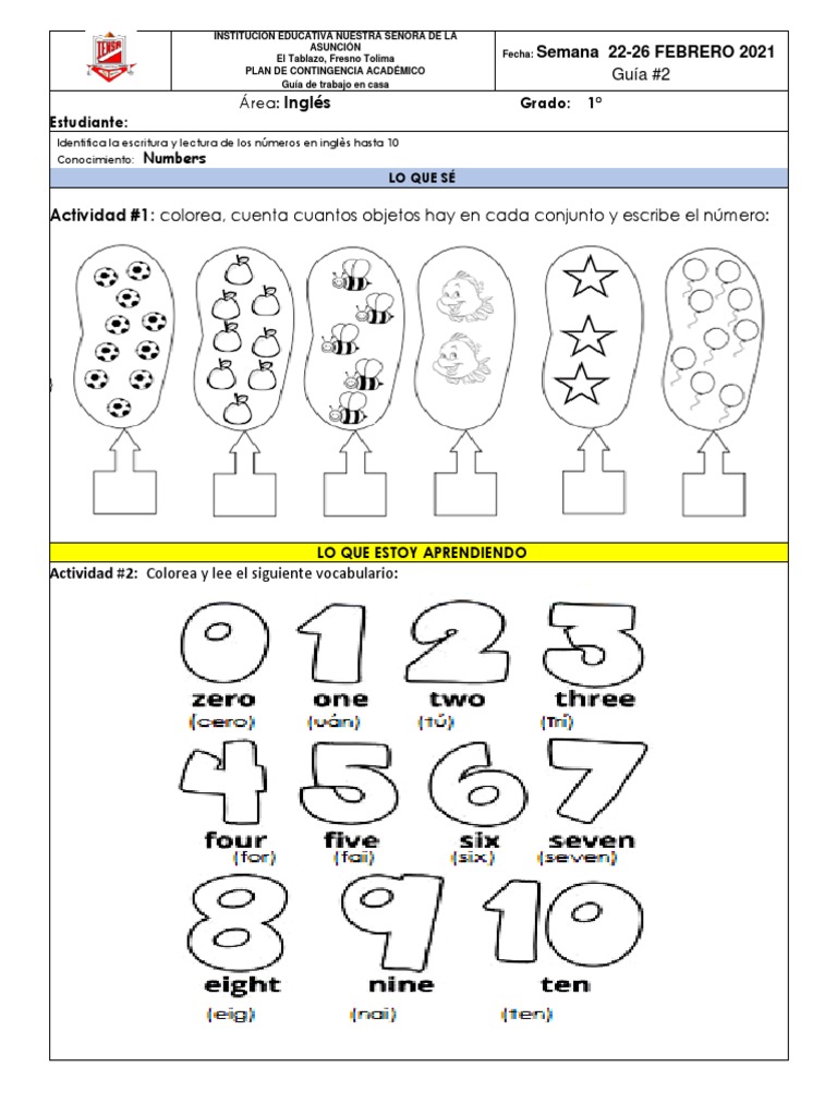 1° Numbers | PDF | Estudios de idiomas extranjeros