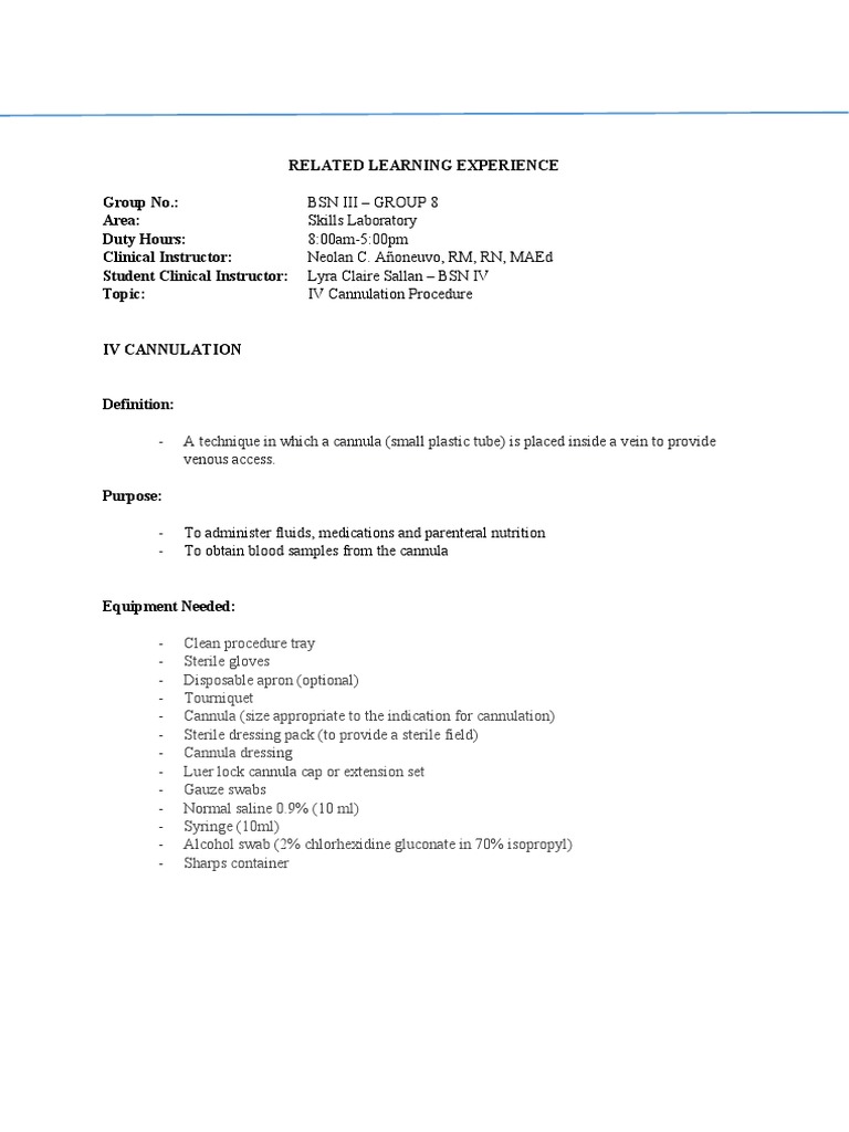 A Comprehensive Guide to Performing an IV Cannulation Procedure | PDF ...