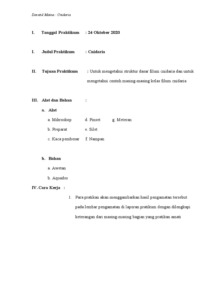 Laporan Pratikum Cnidaria - Daratul Maina 03 | PDF