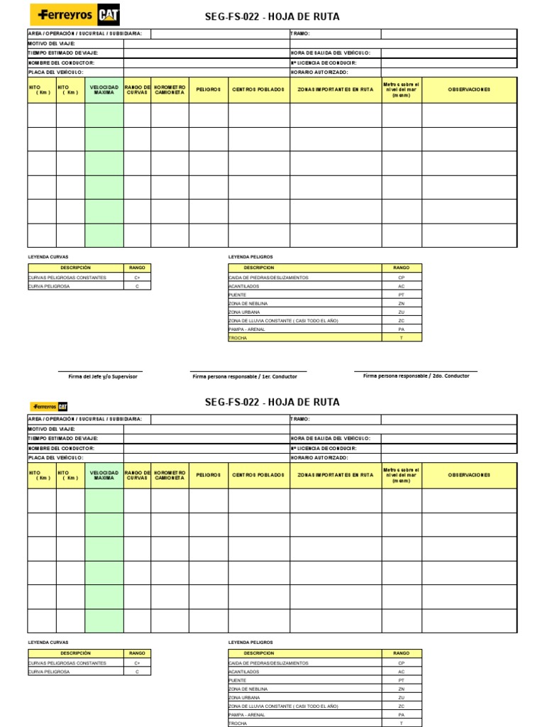 Seg-Fs-022 - Hoja de Ruta - v2013 | PDF | Transporte | Transporte de tierra