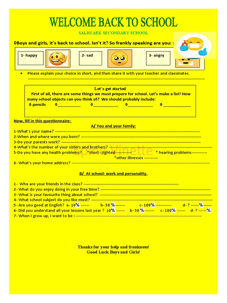 Back To School Questionnaire | PDF