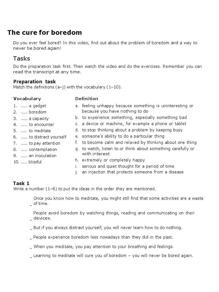 The Cure For Boredom | PDF | Meditation | Attention