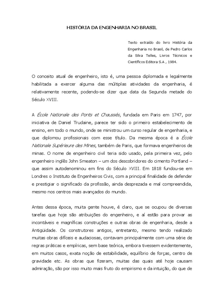 Historia Da Engenharia No Brasil Pdf Engenharia Science