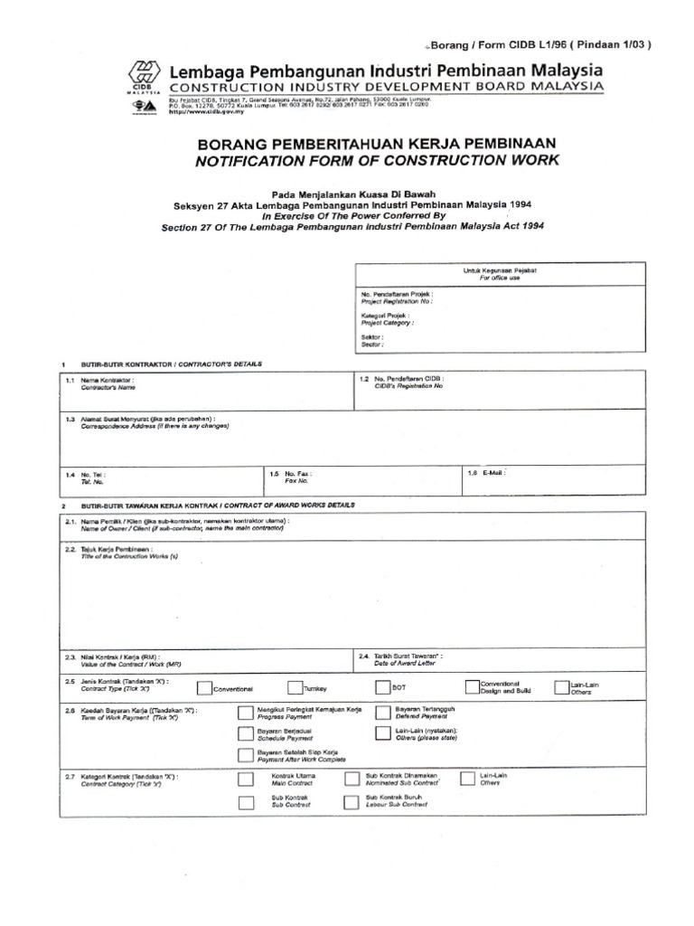 CIDB L196 Form | PDF