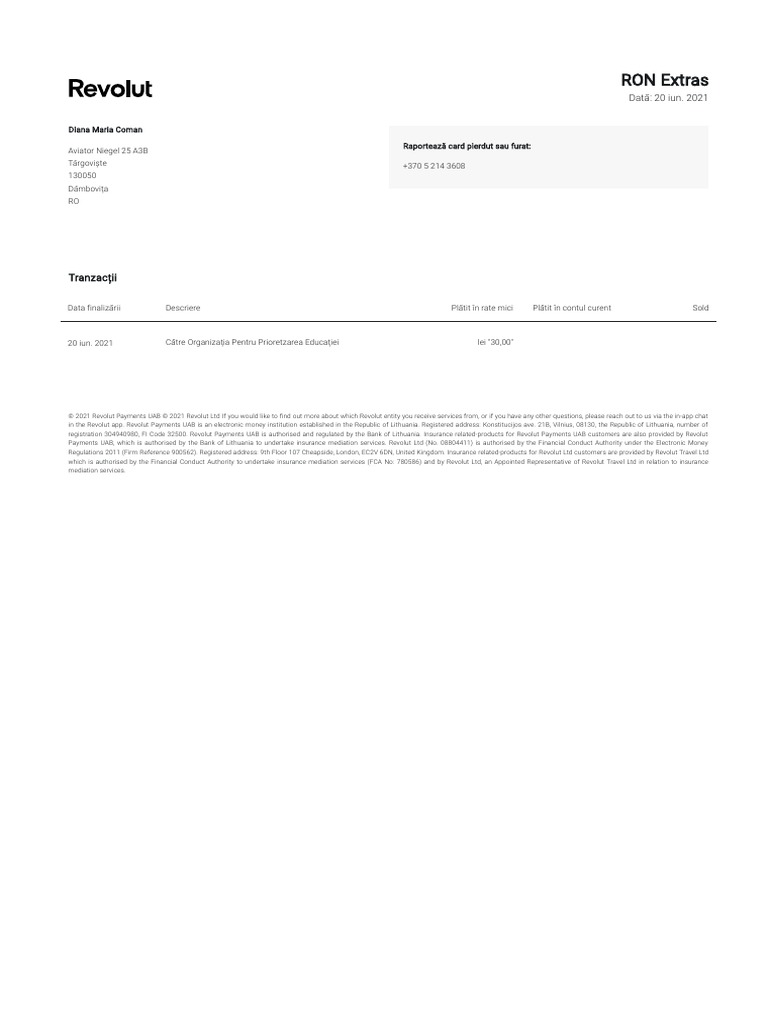 Revolut RON Statement 20 Iun. 2021 16-36-05 | PDF