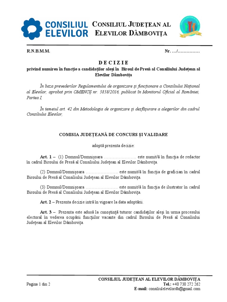 Model Decizie Numire in Functie CJE 2 | PDF