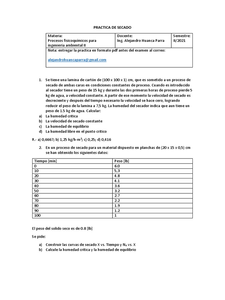 Practica de Secado | PDF | Humedad