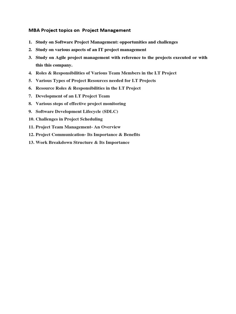 MBA Project Topics On Project Management | PDF