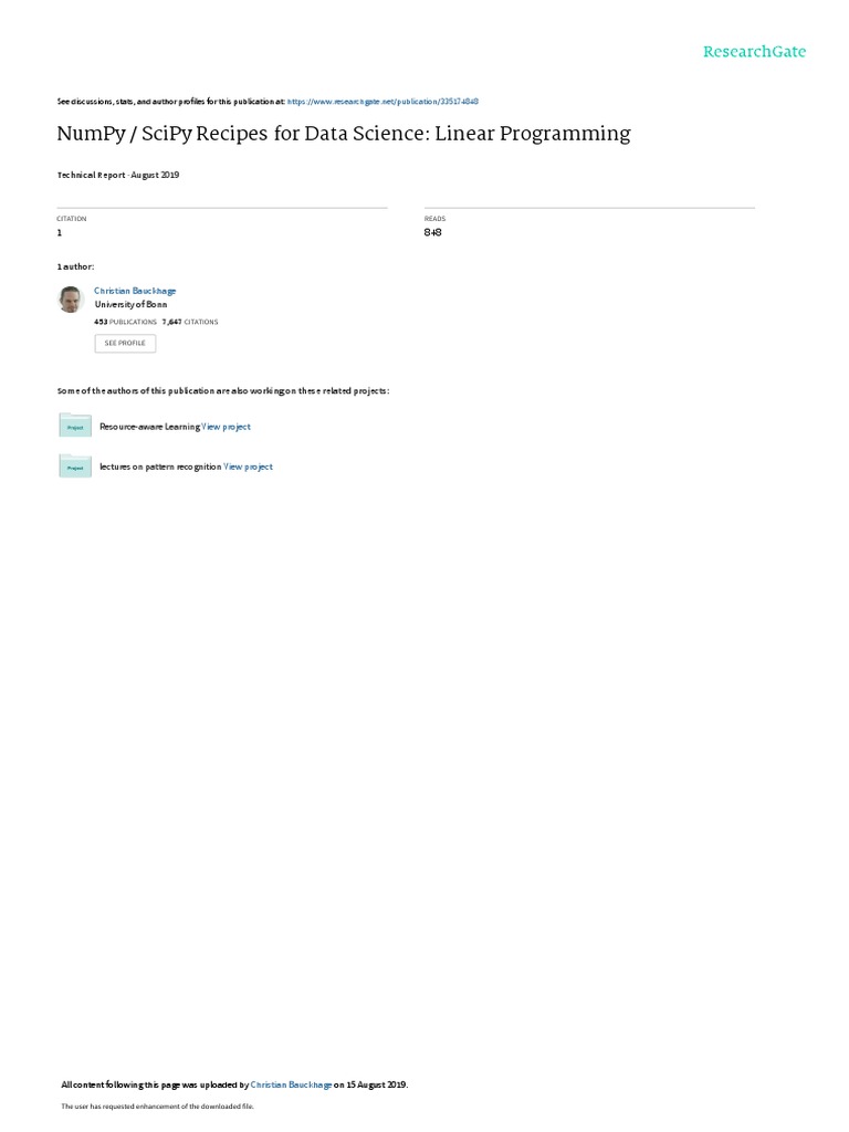 Numpy / Scipy Recipes For Data Science: Linear Programming: August 2019 | PDF | Linear ...