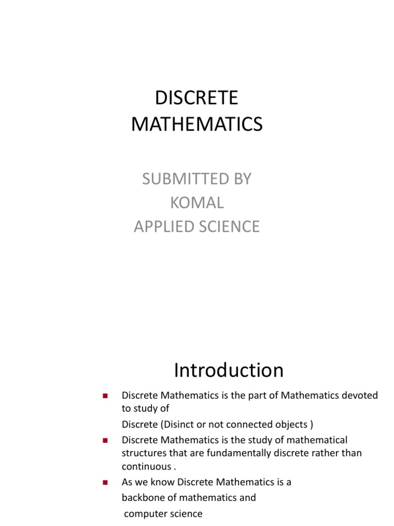 Discrete Mathematics: Submitted by Komal Applied Science | Download ...