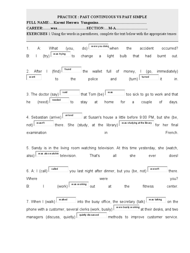 Practice Past Simple VS Past Continuous | PDF