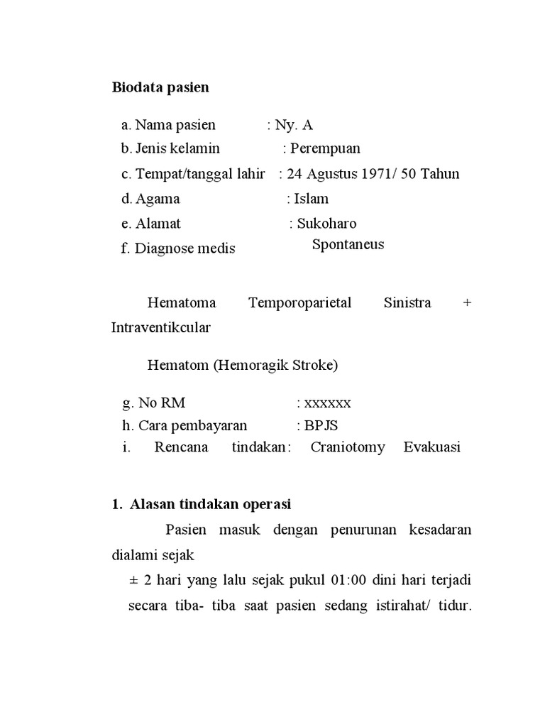 Tindakan Operasi Stroke Hemoragik | PDF
