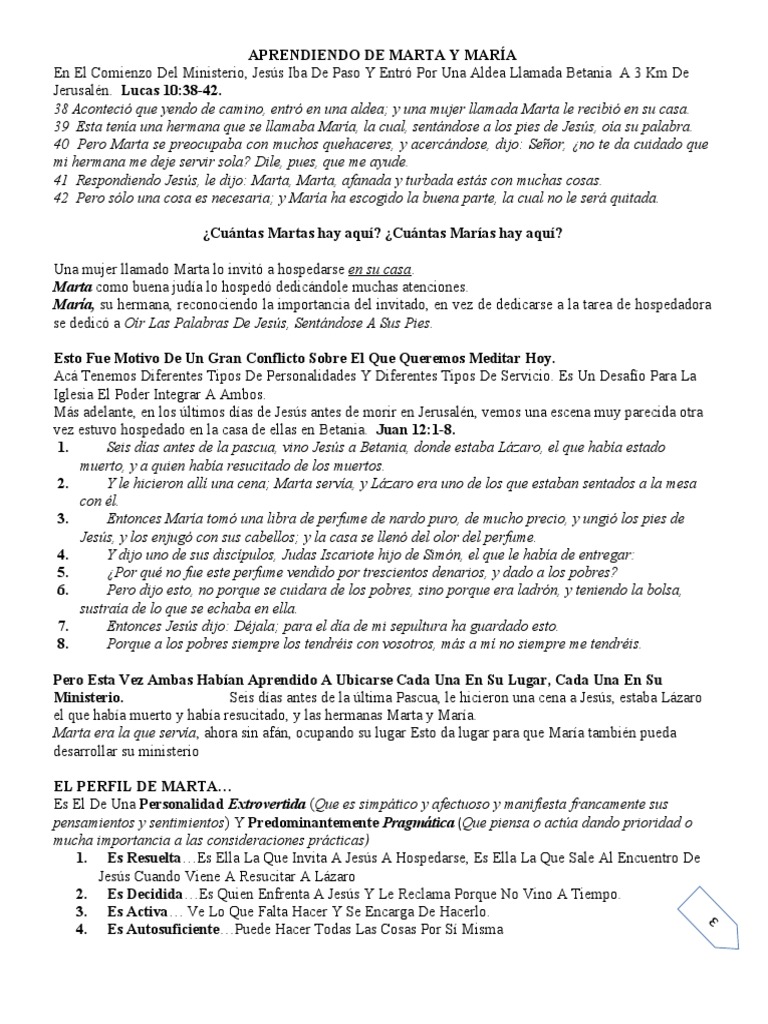 Aprendiendo de Marta y María | PDF | María, madre de Jesús | Jesús