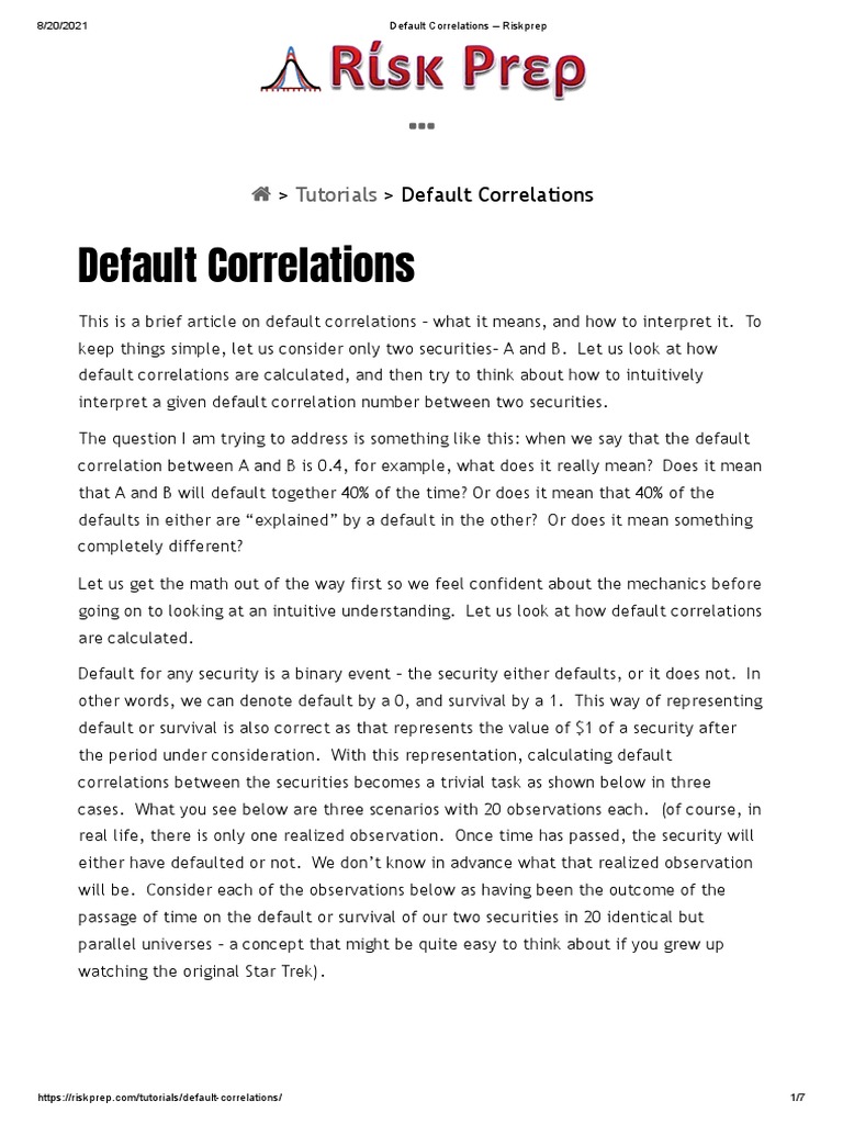Default Correlations - Riskprep | PDF | Correlation And Dependence ...