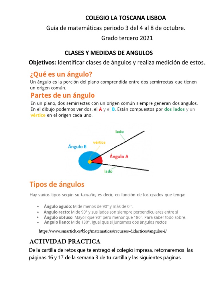Clases y Medidas de Ángulos para Niños | PDF | Ángulo | Geometría Elemental
