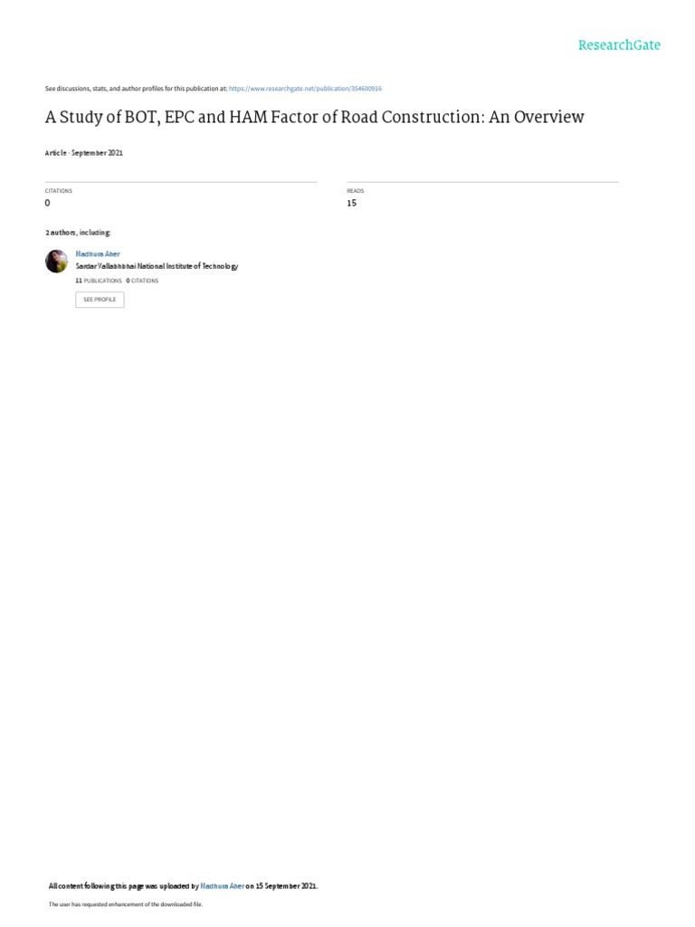 A Study of BOT, EPC and HAM Factor of Road Construction: An Overview ...