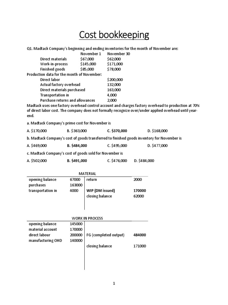 Cost Bookkeeping With Answers | PDF | Cost Of Goods Sold | Cost
