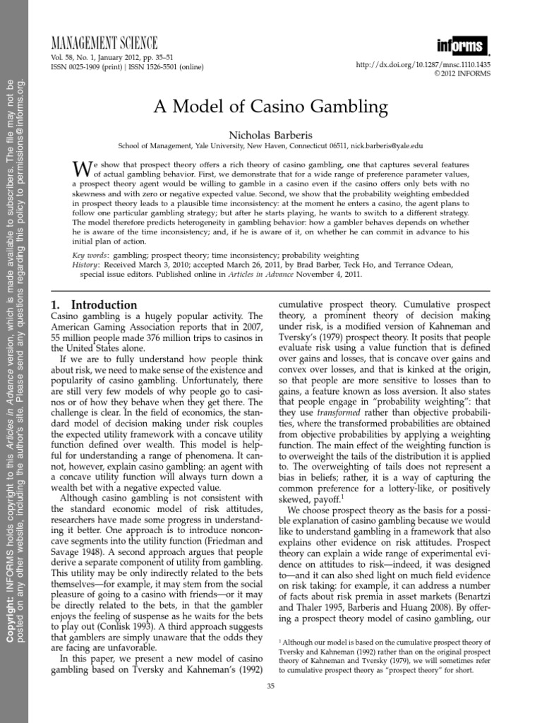 Management Science: A Model of Casino Gambling | PDF | Gambling ...