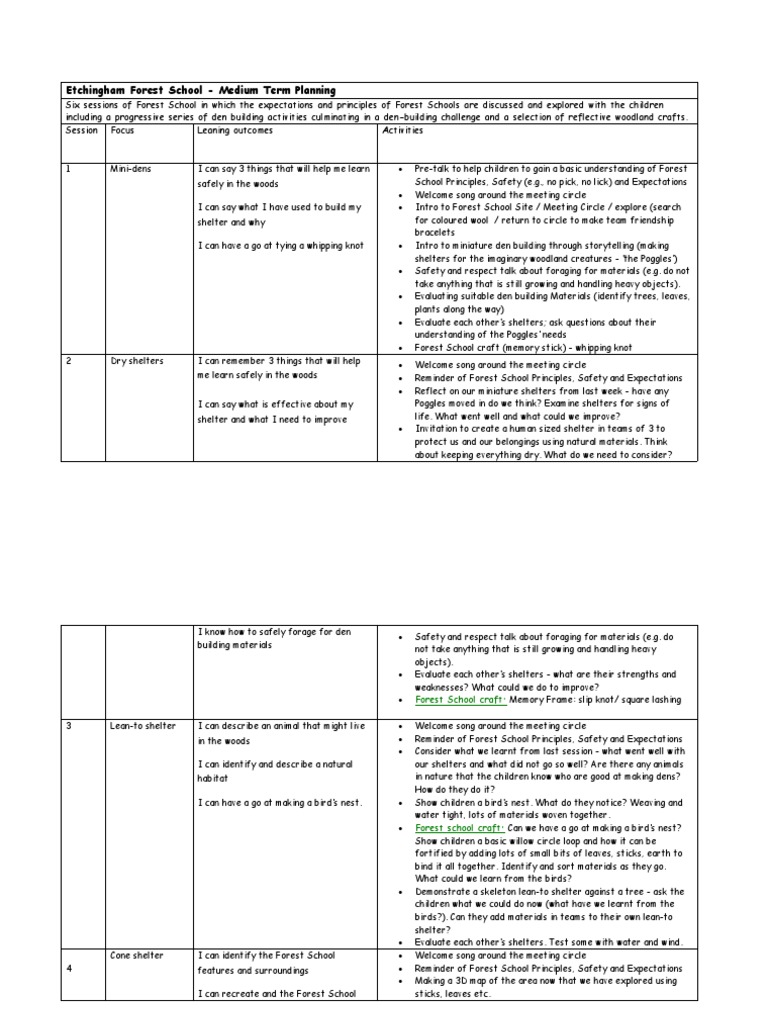 Forest School Medium Term Plan | PDF | Wood | Nest