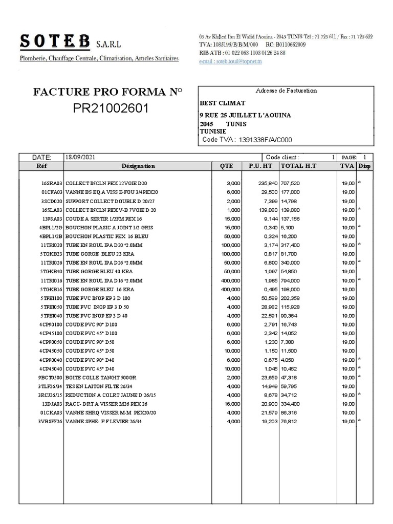 Facture Pro Forma Tunisie 2021 | PDF | Impôts | Sodles
