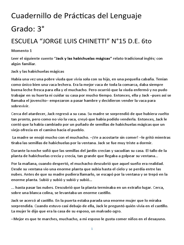 Abril Cuadernillo Lengua 2020 | PDF | Jack y las habichuelas magicas