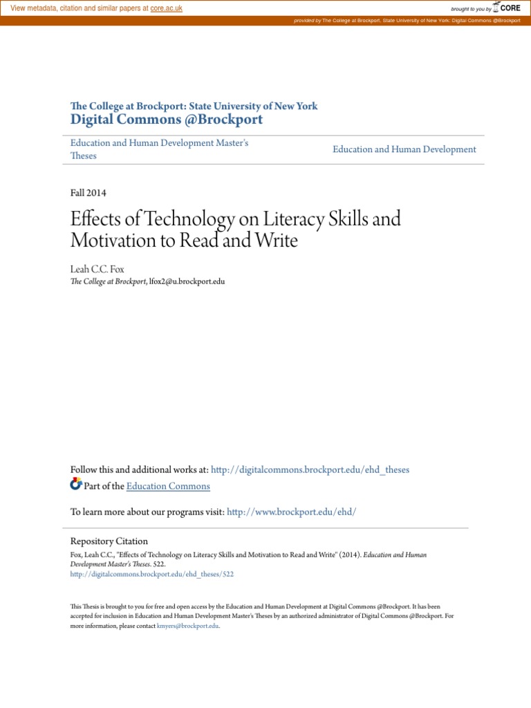 Technology's Impact on Literacy Skills | PDF | Reading Comprehension ...