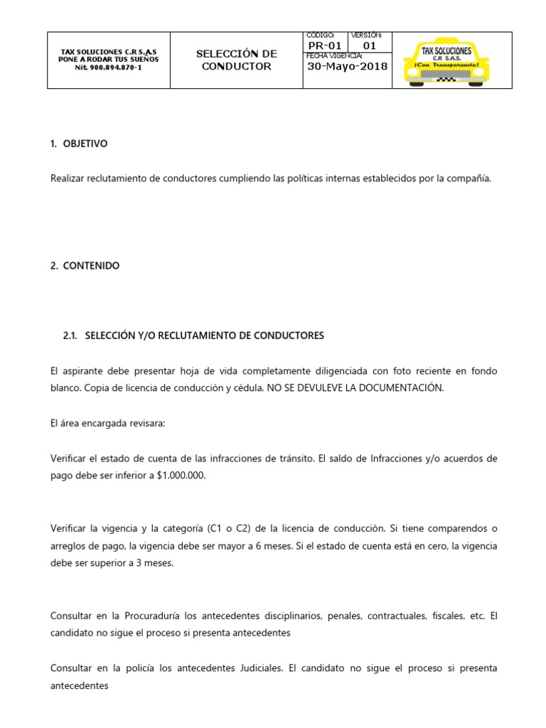 Anexo 1. Instructivo Selección Conductor | PDF | Licencia de conducir
