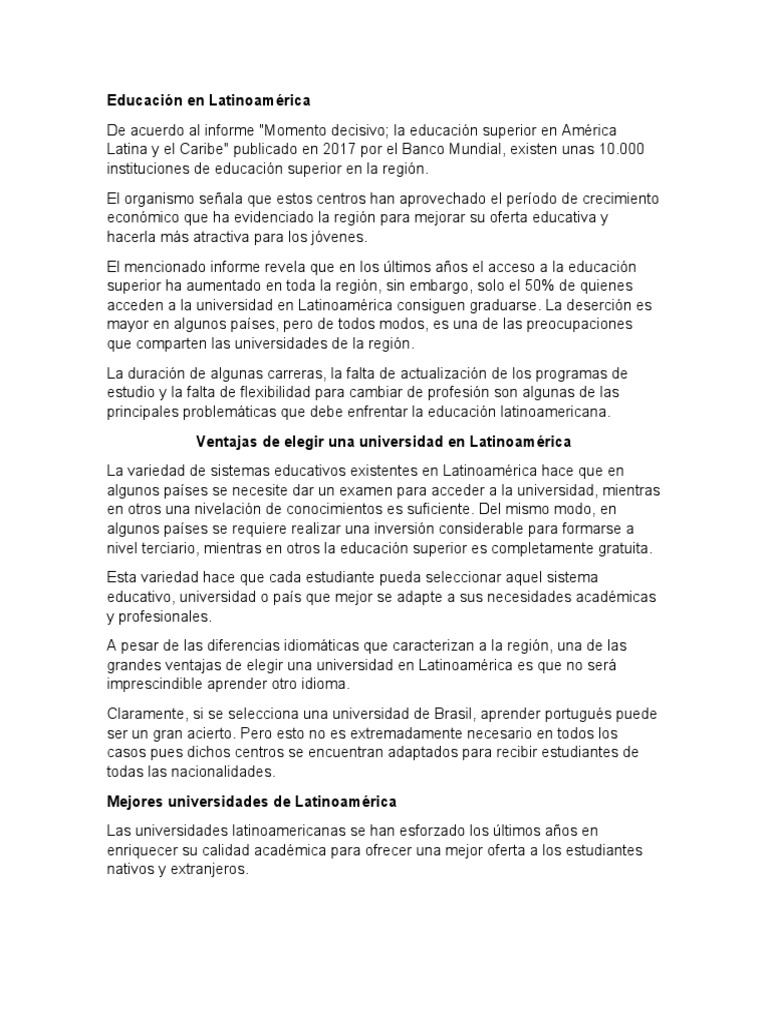 Educación en Latinoamérica | PDF | America latina | Universidad