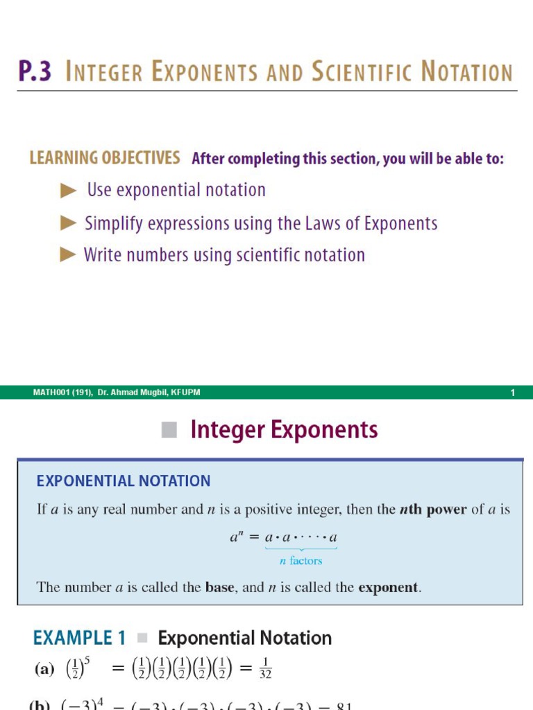 P.3 Integer Exponents and Scientific Notation | PDF | Exponentiation ...
