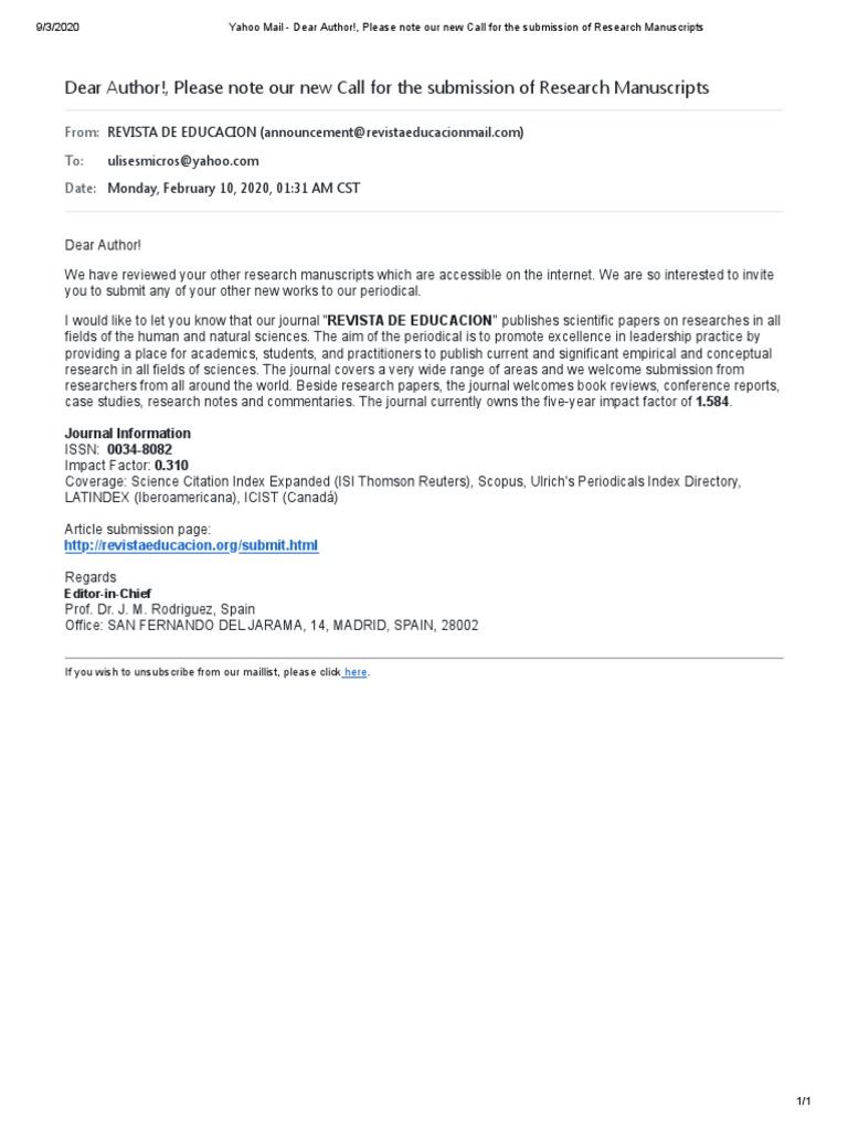 Dear Author!, Please Note Our New Call For The Submission of Research ...