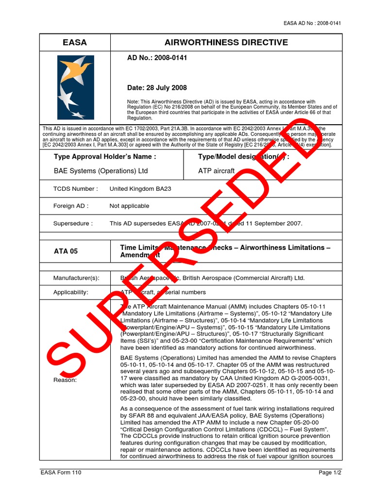 Superseded: Easa Airworthiness Directive | PDF | Aerospace | Transport