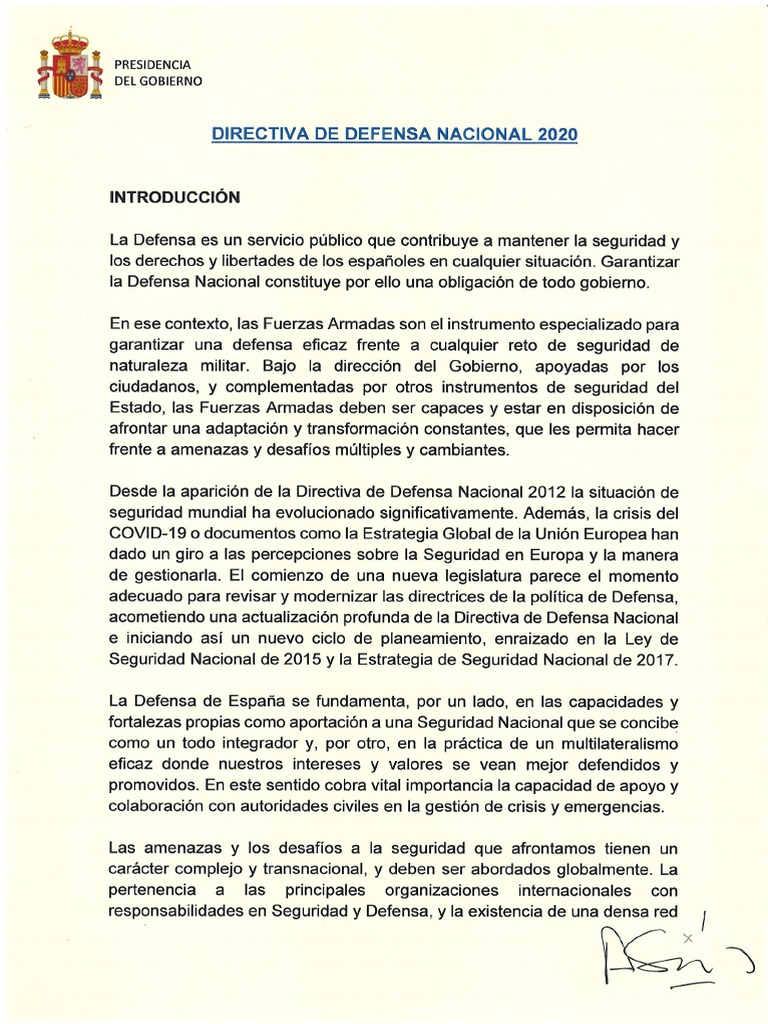 Directiva Defensa Nacional 2020 | PDF
